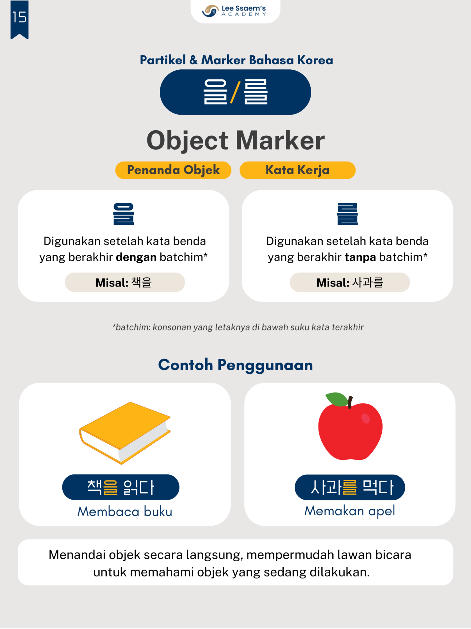 15. Objek Marker (Particle) 을/를 – Lee Ssaem’s Academy